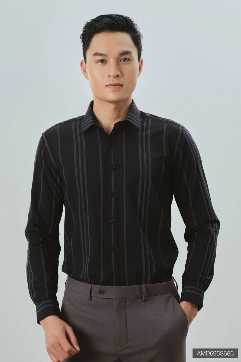 Áo sơ mi nam dài tay cao cấp kẻ sọc đen - Santino | Santino